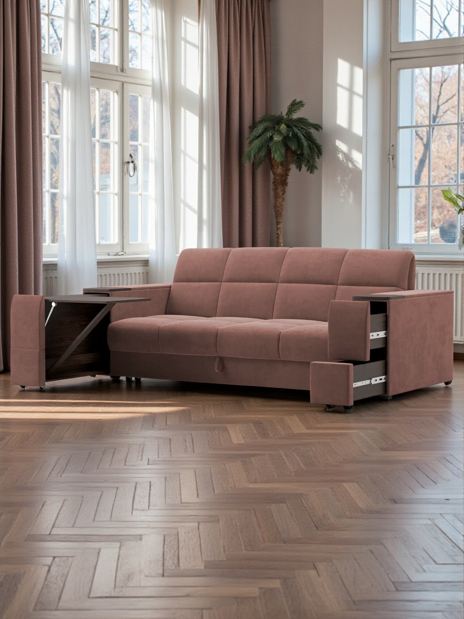 Диван раскладной аккордеон "Скай", 180х200, Темно розовый, ППУ, габарит 235 см