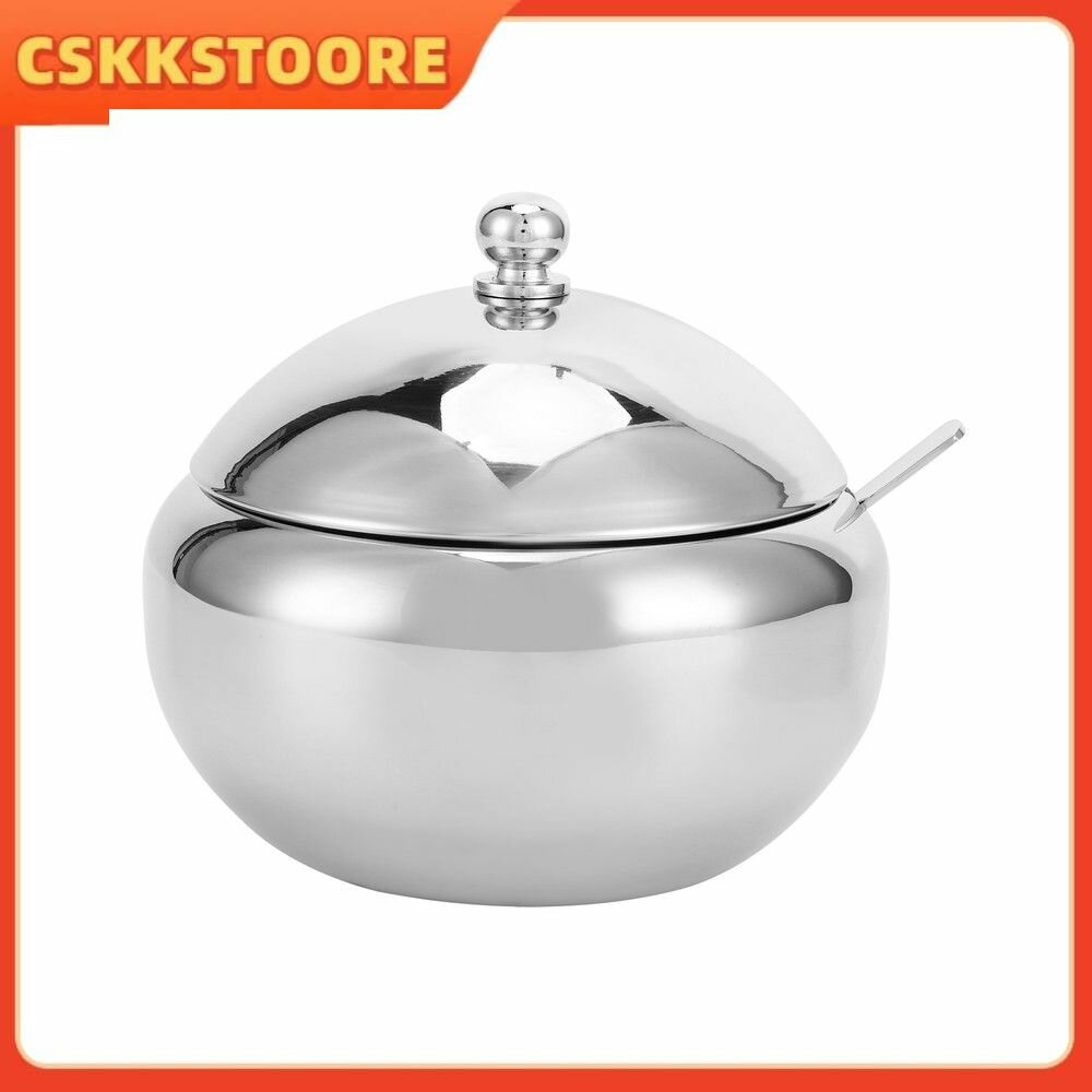 Сахарница-солонка из стали 304 с крышкой и ложкой SpoonL, для хранения приправ.