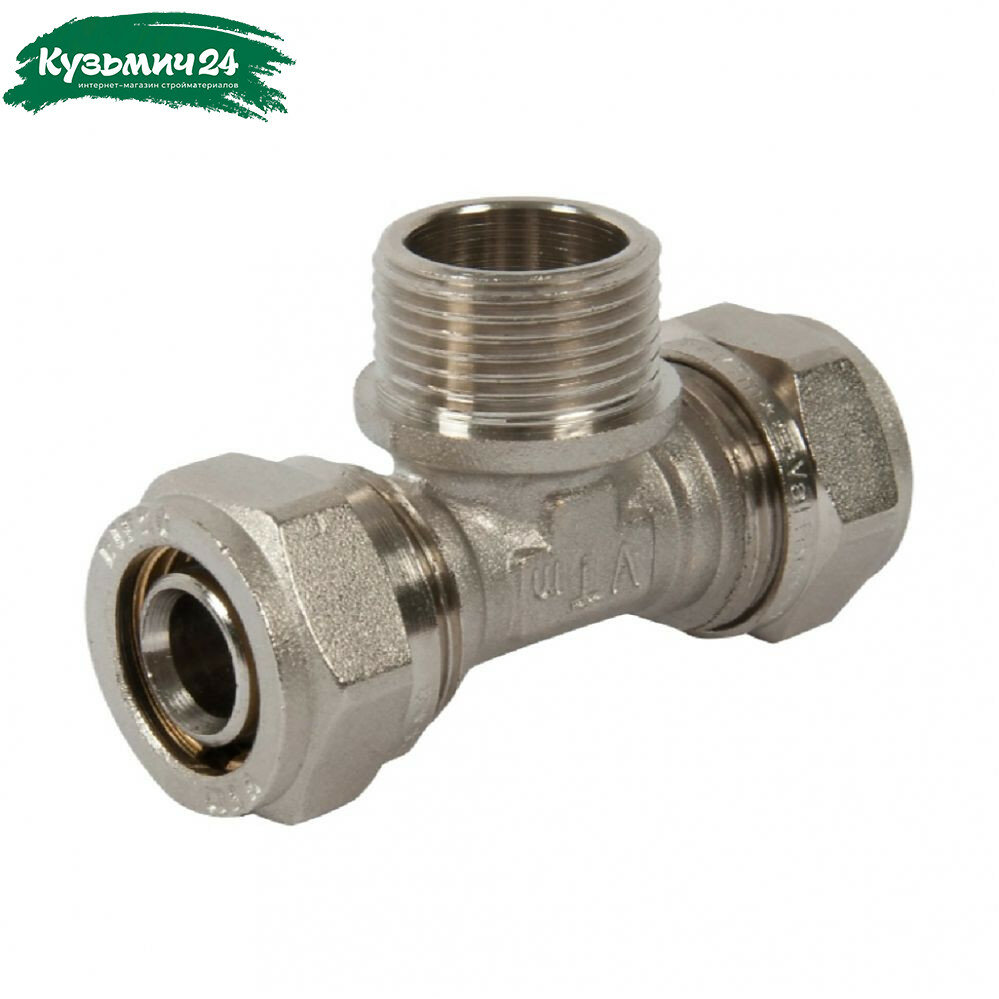 Тройник обжимной, НР, 20х3/4"х20 мм, ц/м/ц, латунь, для металлопластиковых труб