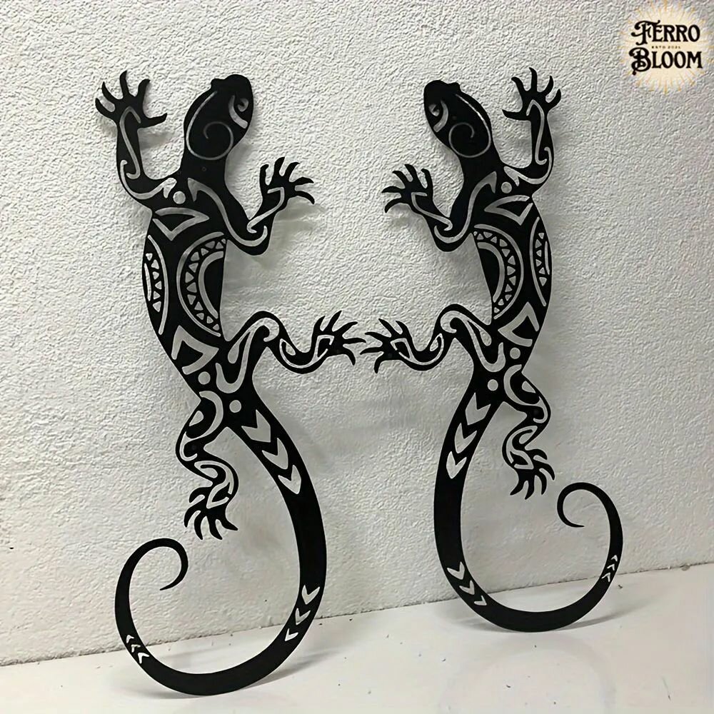 Металлические ящерицы настенные, кованая ящерица для стен: пара скульптур для декора сада и стен в деревенском стиле