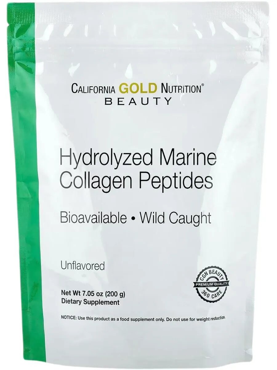 California Gold Nutrition Гидролизованные Пептиды Морского Коллагена, Без добавок - 200 г