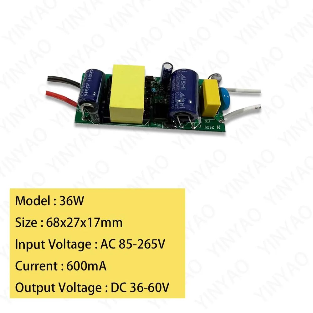 Светодиодный драйвер постоянного тока 300/600/900 мА 3-36 Вт pcb-36w-600mA