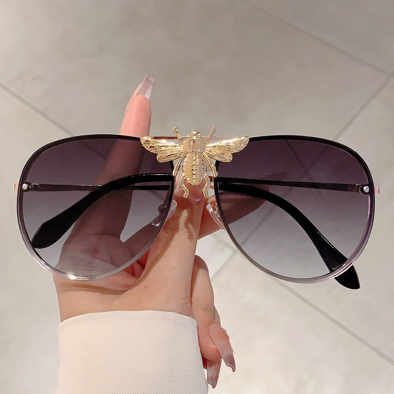 Style Очки солнца УФ Пилот Пчела Металл Большая рама/2816