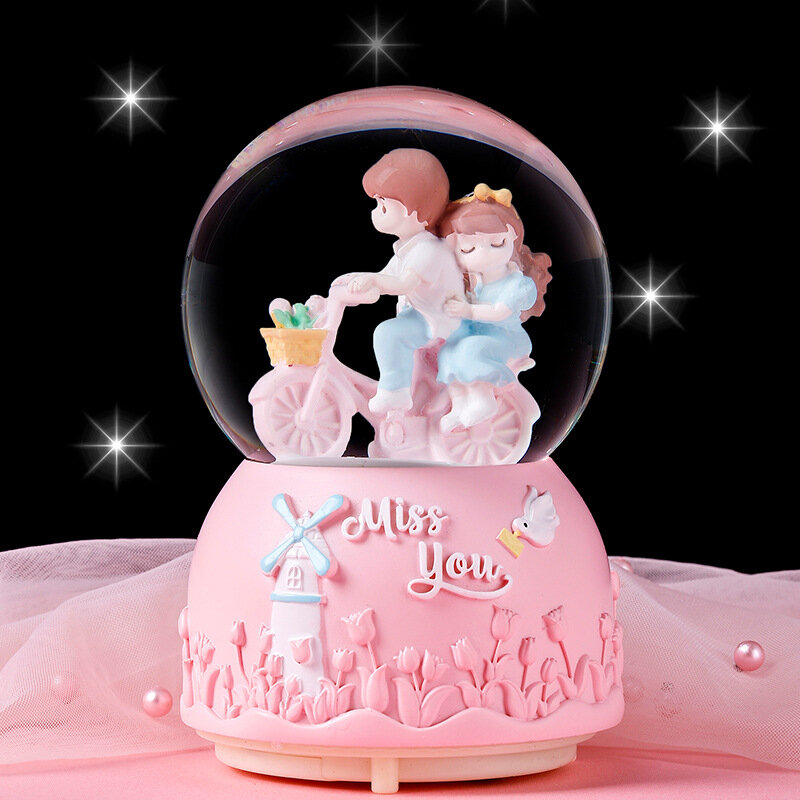 Мечтательная девочка, музыкальная шкатулка с кристальным шаром в виде единорога, украшение, музыкальная шкатулка для студентов, снежинка, водяной шар, подарок на день рождения