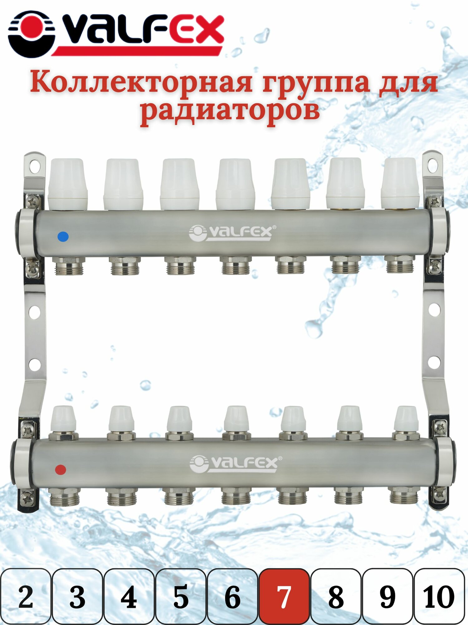Коллекторная группа из нержавеющей стали для радиаторов 1"х3/4" Valfex 7 отводов