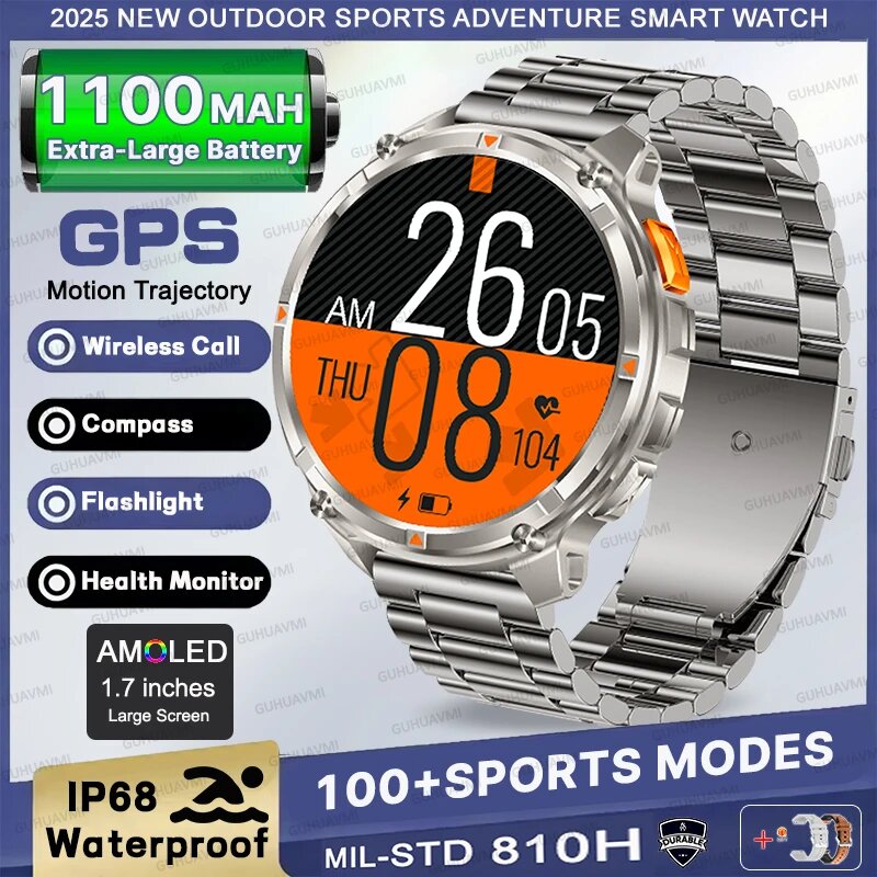 Умные часы 2025 Outdoor AMOLED 1.7" Silver Steel 2A