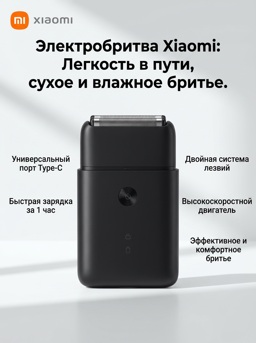 Xiaomi Электробритва "Mijia Electric Shaver", двойная режущая головка, IPX7