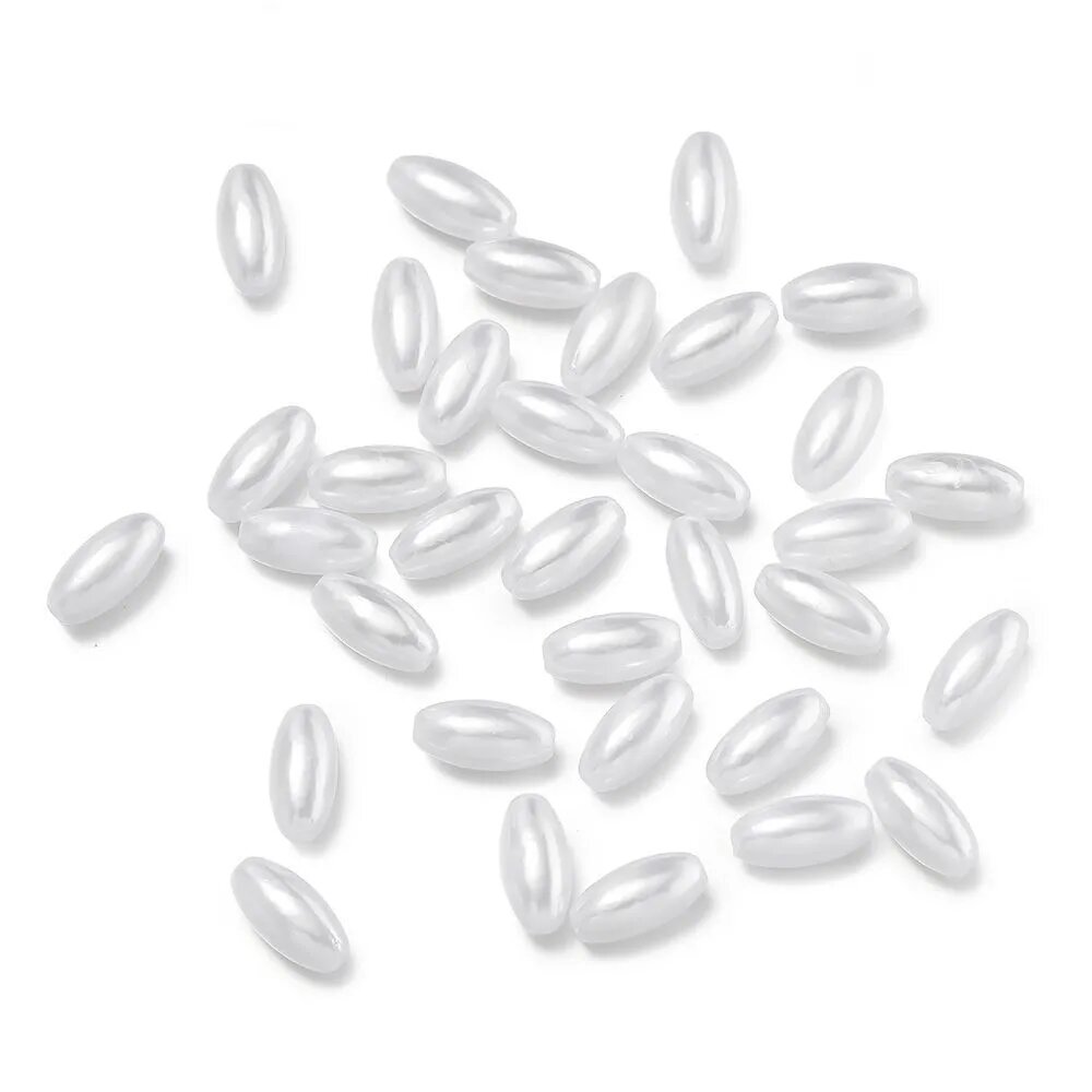 Набор бусин для рукоделия и сумок, акрил, Эллиптический перламутр 100шт, 12*6мм, цвет белый
