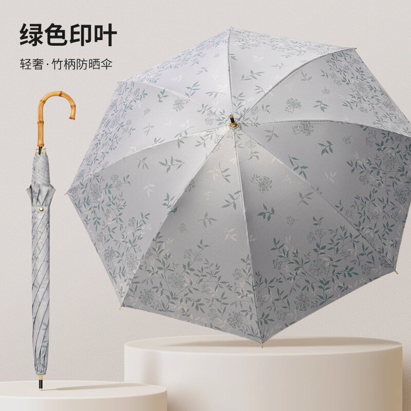 Легкая роскошь, вышитый зонт из настоящего бамбука в японском стиле с длинной ручкой, черное покрытие, защита от солнца и УФ-излучения, зонт для женщин, двойного назначения для солнца и дождя