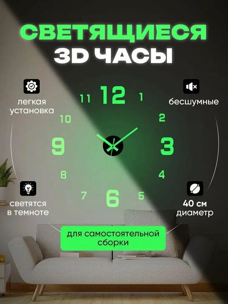 Puffin Home Настенные часы "фосфор", 40 см х 40 см