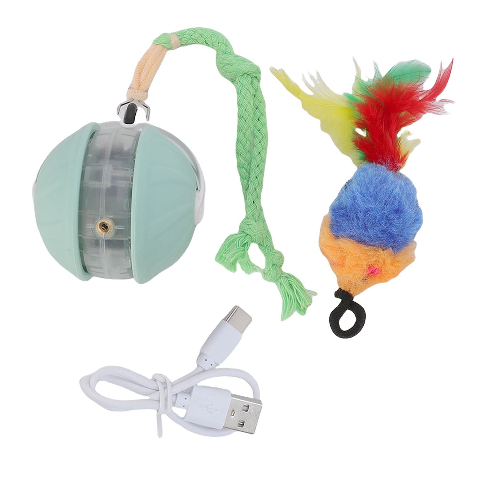 Интерактивный мячик для кошек с автоматическим движением, броском и катанием, с веревкой, для игр с собаками, зеленый.