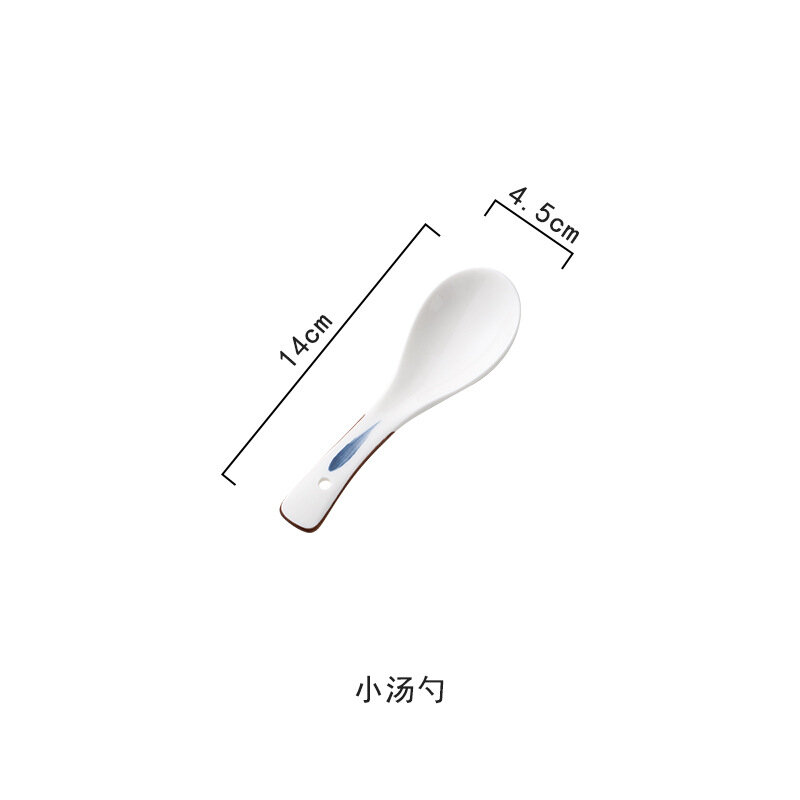 Простая керамическая суповая ложка в японском стиле Ложка для риса Ручная роспись Подглазурная цветная ложка Бытовая