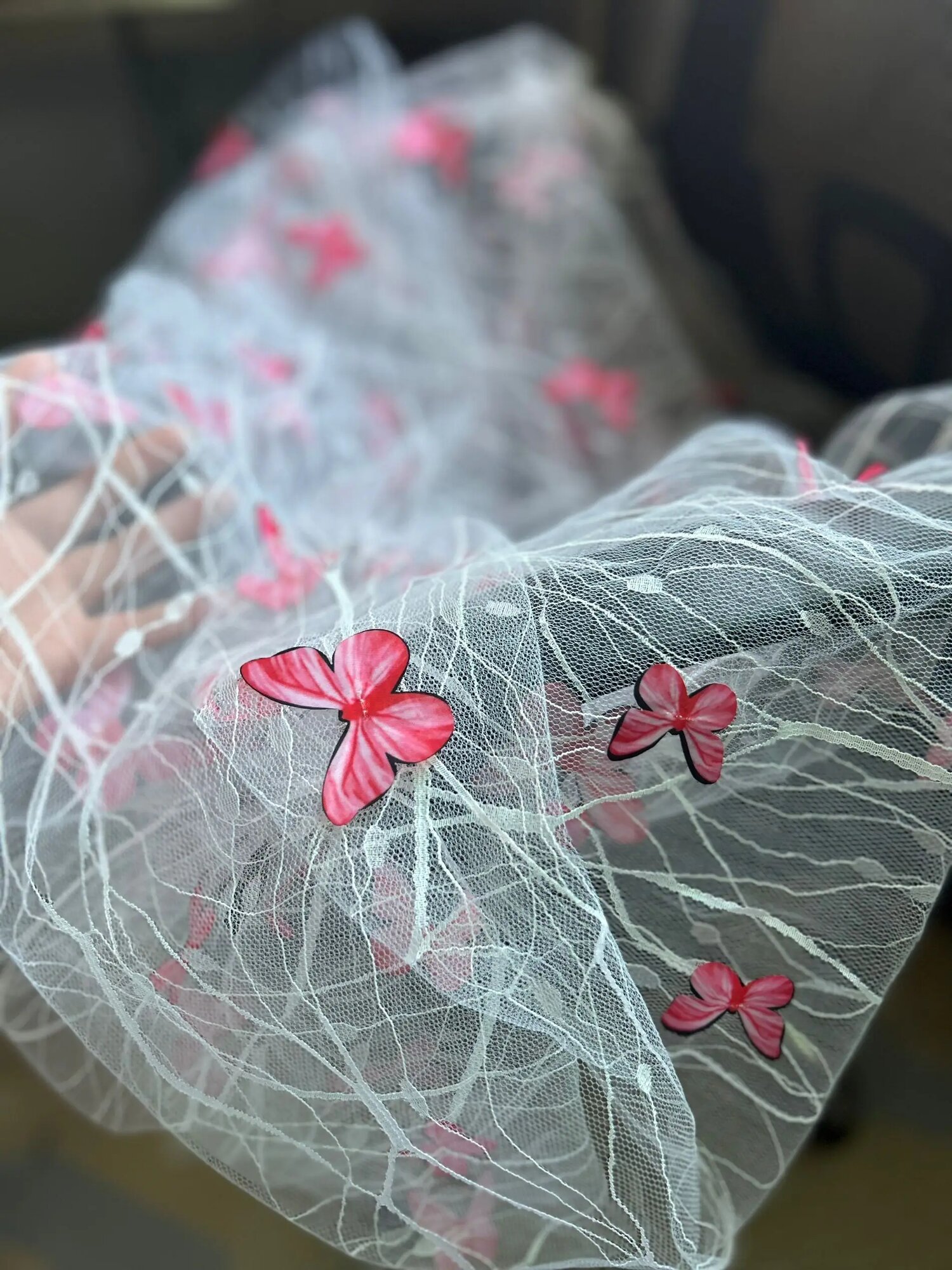 Кружевная сетчатая ткань черного цвета Розовый, White mesh