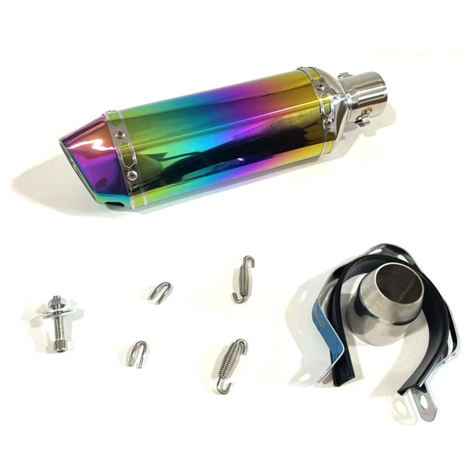 Выхлопные трубы для мотоцикла со впуском 1.5-2 дюйма, накладные глушители, карбоновый стиль, хвостовик, высокотемпературный, для мотоцикла дёртбайка, разноцветный косой хвост + персонализированные наклейки