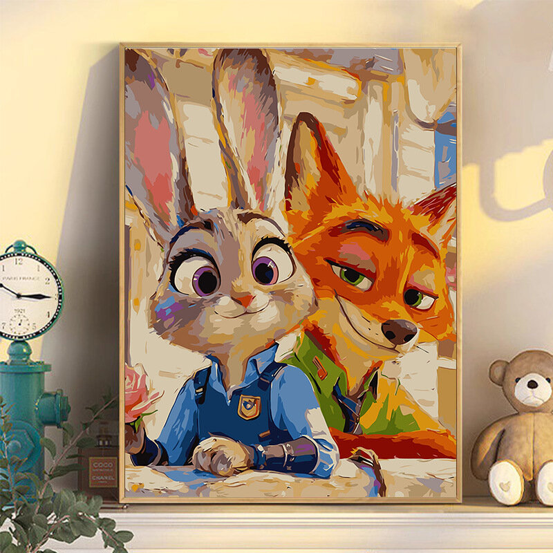 Цифровая масляная живопись Zootopia 2, DIY раскраска, аниме периферия, декоративная живопись, акриловая краска, простая ручная живопись
