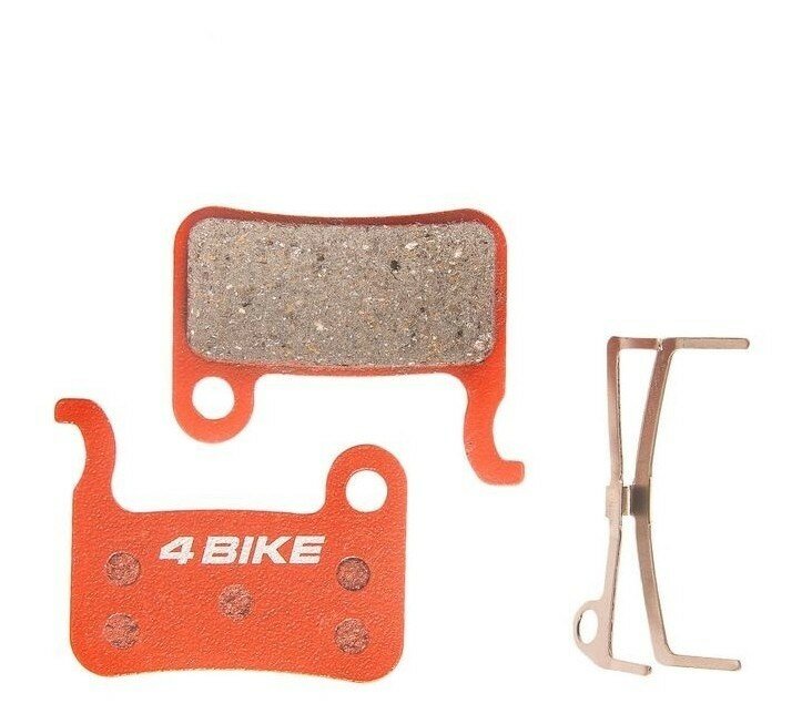 Колодки для дисковых тормозов 4BIKE AD 0104 OR в блистере, компаунд Organic для •Shimano: XTR BR-(M965/M966/M975/M975P); Deore XT BR-(M765/M775/M776); SLX BR-M665; Deore BR-(M535/M595/M596); Saint BR-M800; Hone BR-M601; Deore LX BR-(M585/T605/T665); Alfin