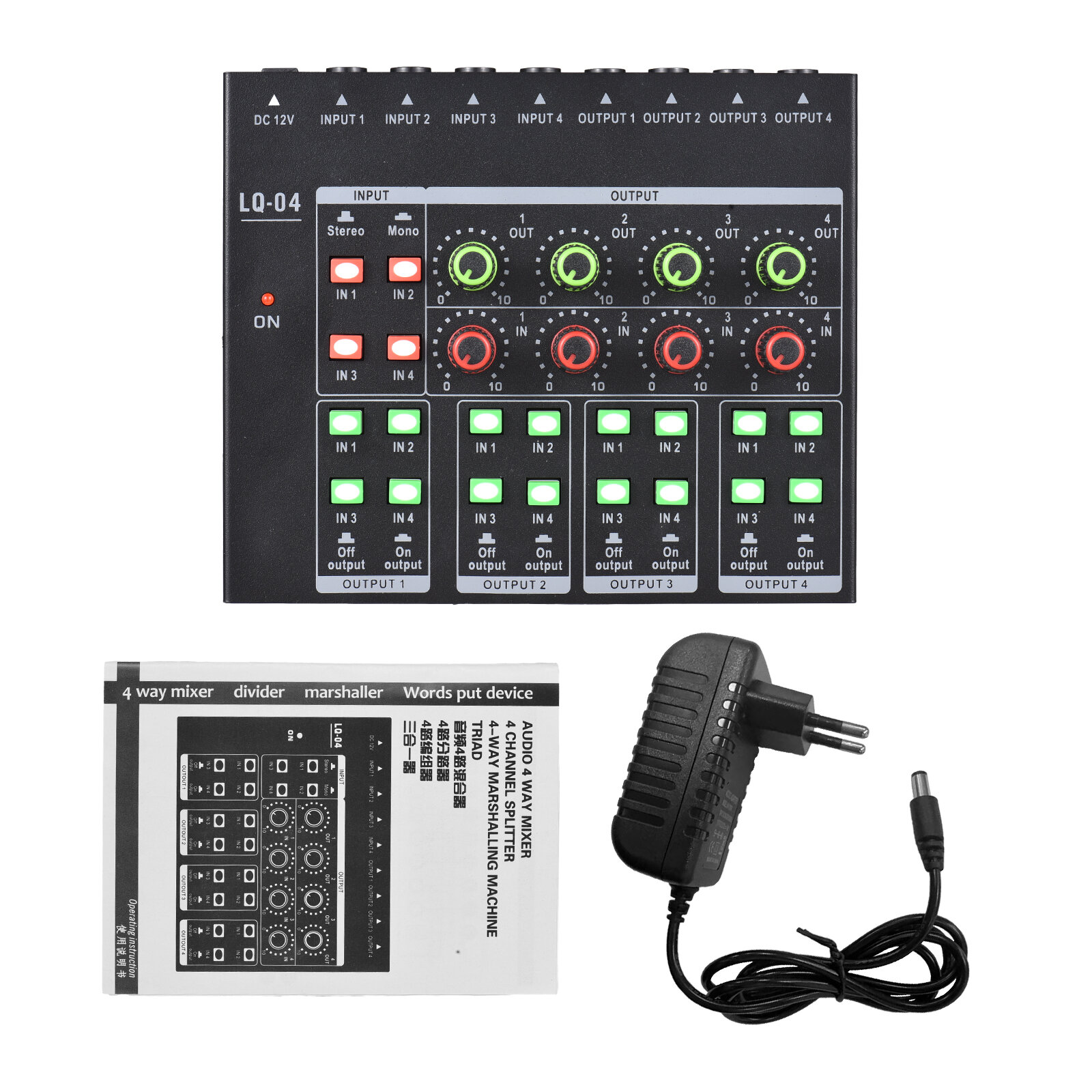 4-канальный аудиомикшер, портативный усилитель для наушников, легкий, с регулировкой громкости и разъемом питания 5 В, для гитары, телевизора, мобильного телефона, студии звукозаписи, стереоусилитель.