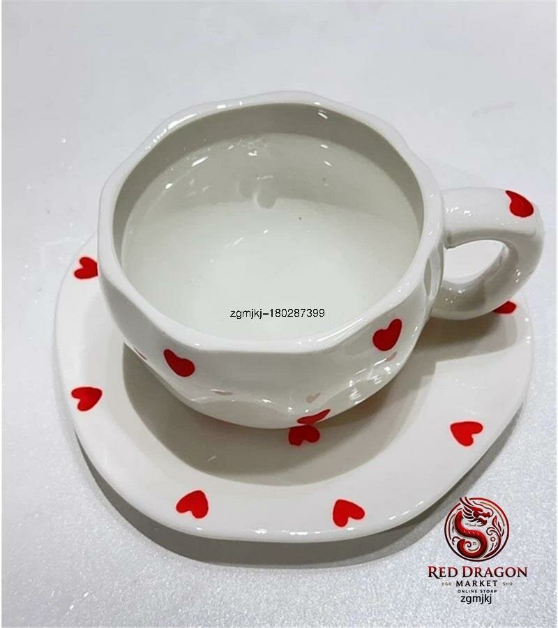 Керамические чашки и блюдца для послеобеденного чая 300мл / Кофейная чашка неправильной формы / чашка молока