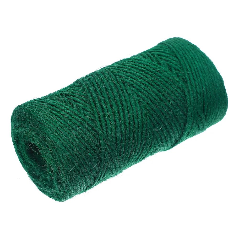 Шнур из натурального джута зелёного цвета для рукоделия, 2 мм, 100 м