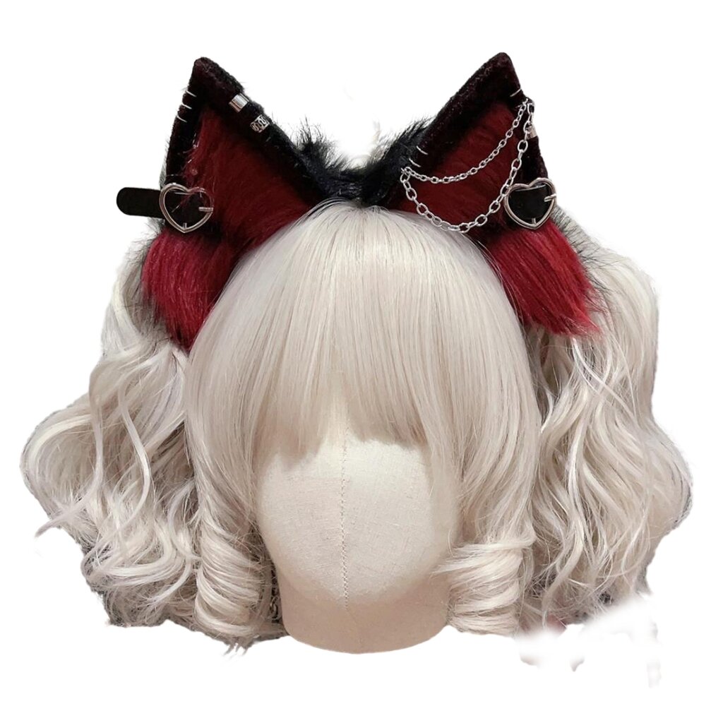 Cat Ear Headband for Cosplay Anime Plush Wolf Headband with Alloy Earring Decor