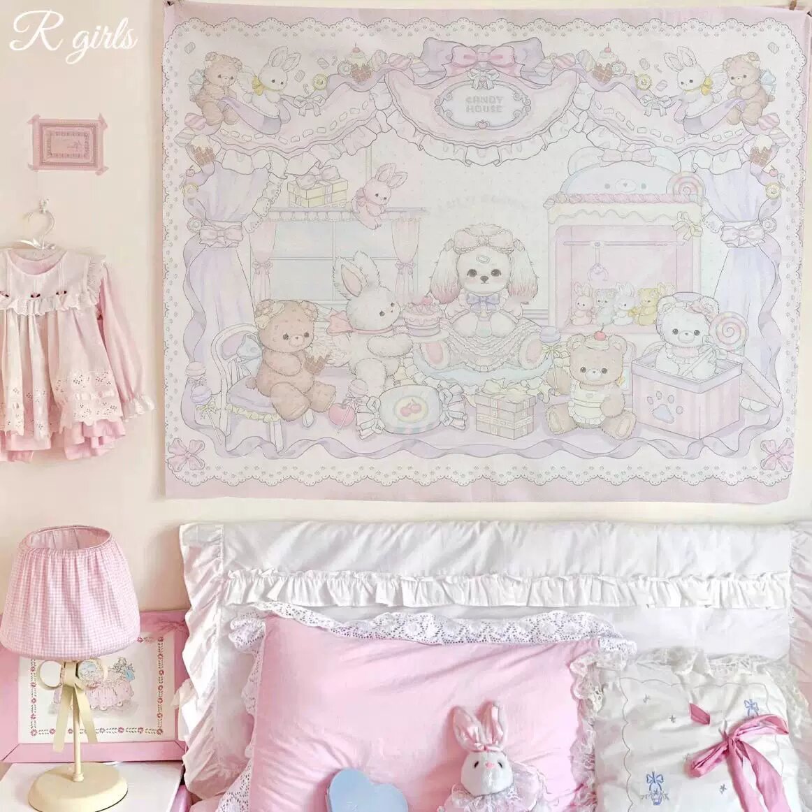 Настенное панно в стиле Лолита с милым медведем-целительом, для декора спальни, в стиле девчачьего сердечного декора