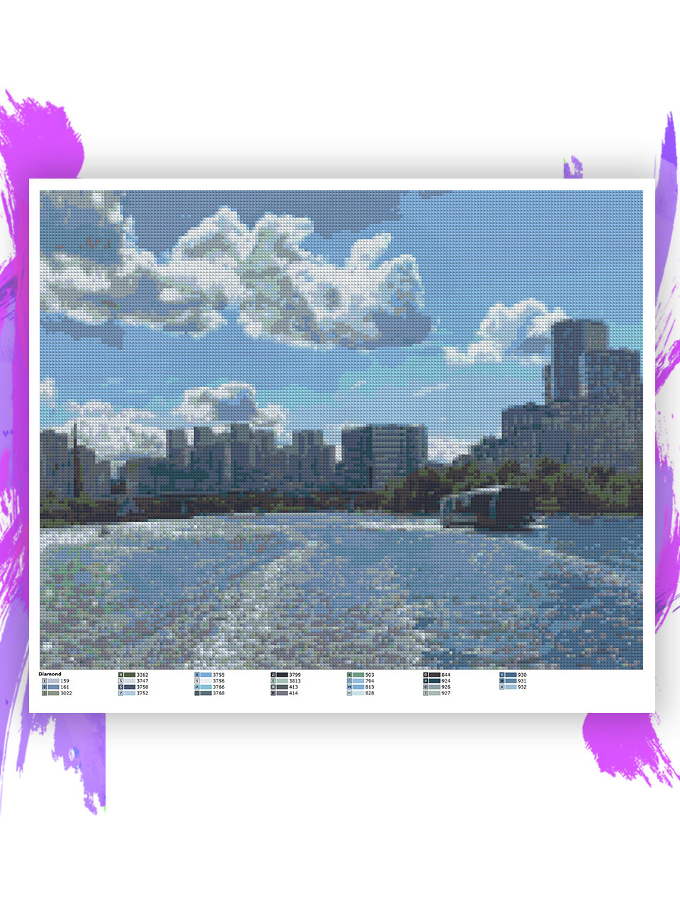 Алмазная мозаика без подрамника - вышивка Москва-река 40 х 50 см