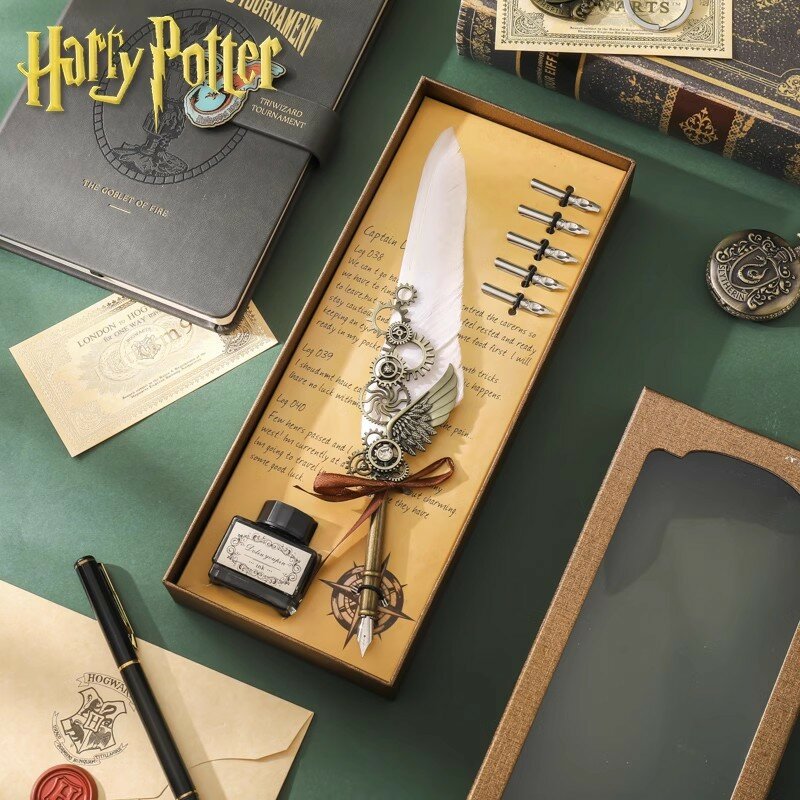 Набор подарочных ручек Magic Academy Retro Mechanical Feather Fountain Pen, набор перьевых ручек в стиле стимпанк с золотыми блестками