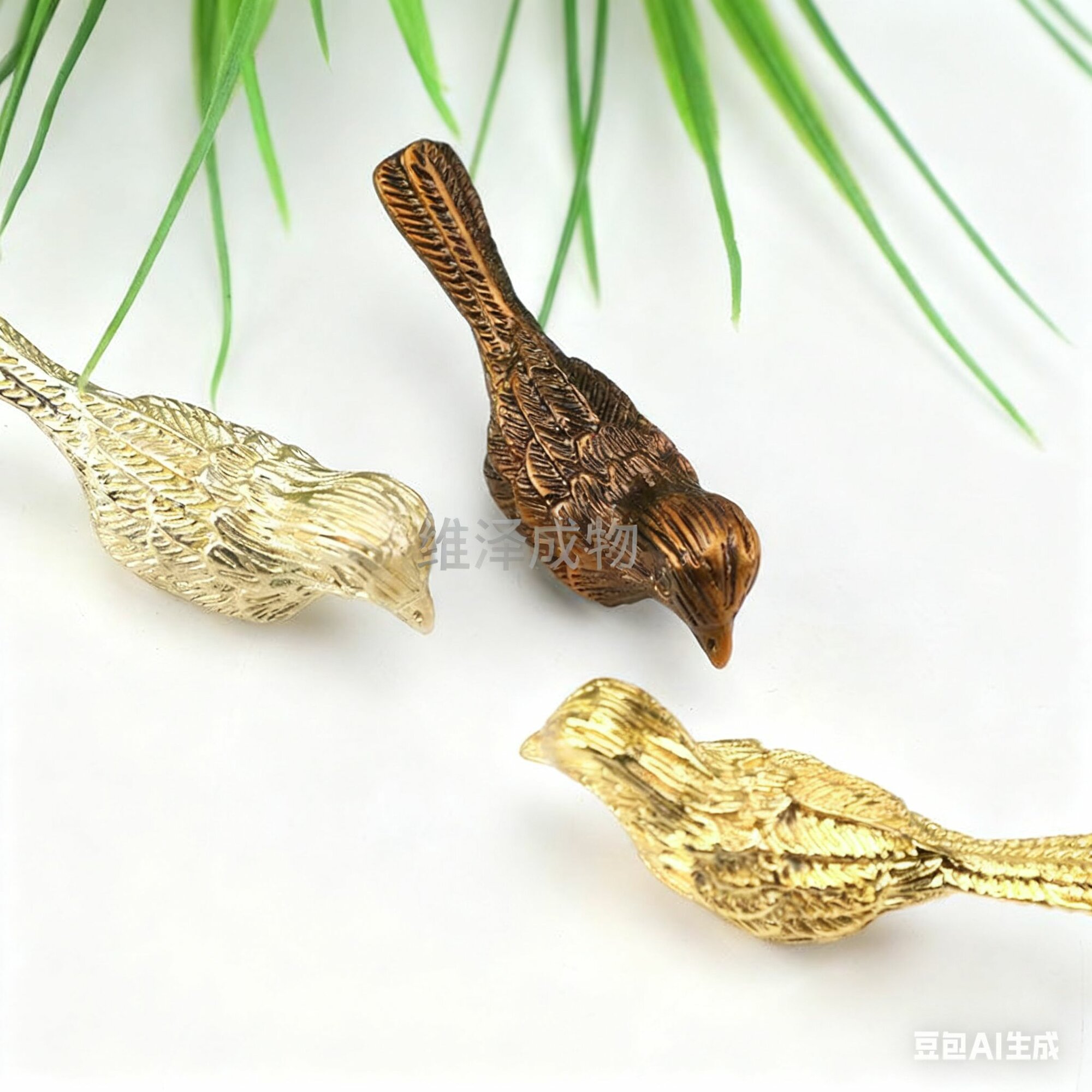 Декоративная мебельная ручка "Птичка" золотистого цвета (под медь) для шкафов, комодов и ящиков