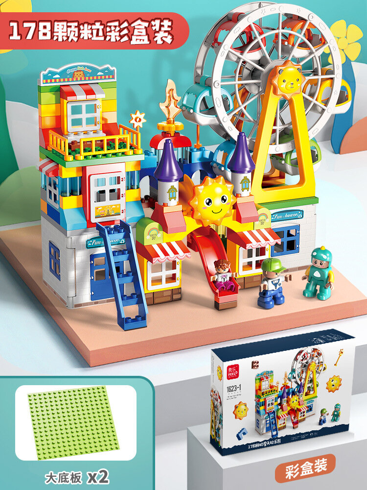 Кросс-бордерные новые строительные блоки Feile, крупные частицы, сборные блоки, городской парк, детские пластиковые образовательные игрушки