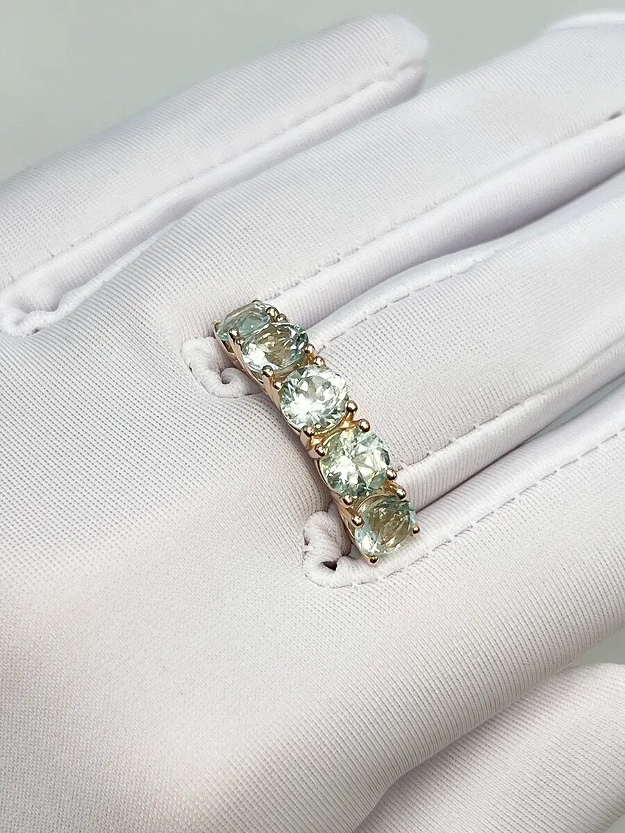 Кольцо дорожка, красное золото, 375 проба, аквамарин