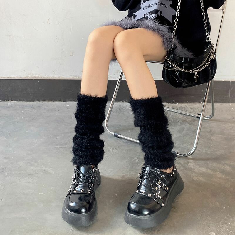 Набор теплых носок Y2K для девочек, зимние пушистые гетры, теплые носки до середины икры, утолщенные зимние носки JK, модные для женщин