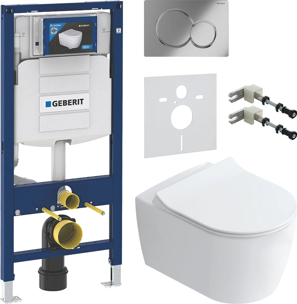 Инсталляция с унитазом комплект: Унитаз подвесной STWORKI Ноттвиль SETK3104-2616 безободковый, с микролифтом, белый / Инсталляция Geberit Duofix UP 320 111.300.00.5 / Кнопка Sigma хром, Шумоизоляция
