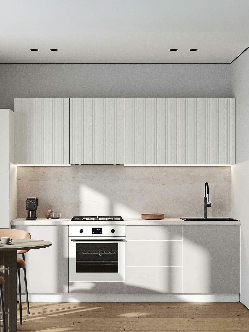 Кухонный гарнитур Комби 2.4 м, мебель для дома и кухни, Белый / Бланж / Нео