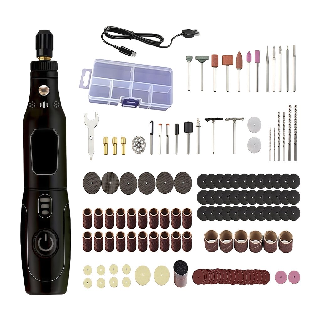 Rotary Tool Set 155 Pieces 3 Adjustable Speeds For Effortlessly Carving Sanding And Polishing USB Powered Battery For Hobbyists
