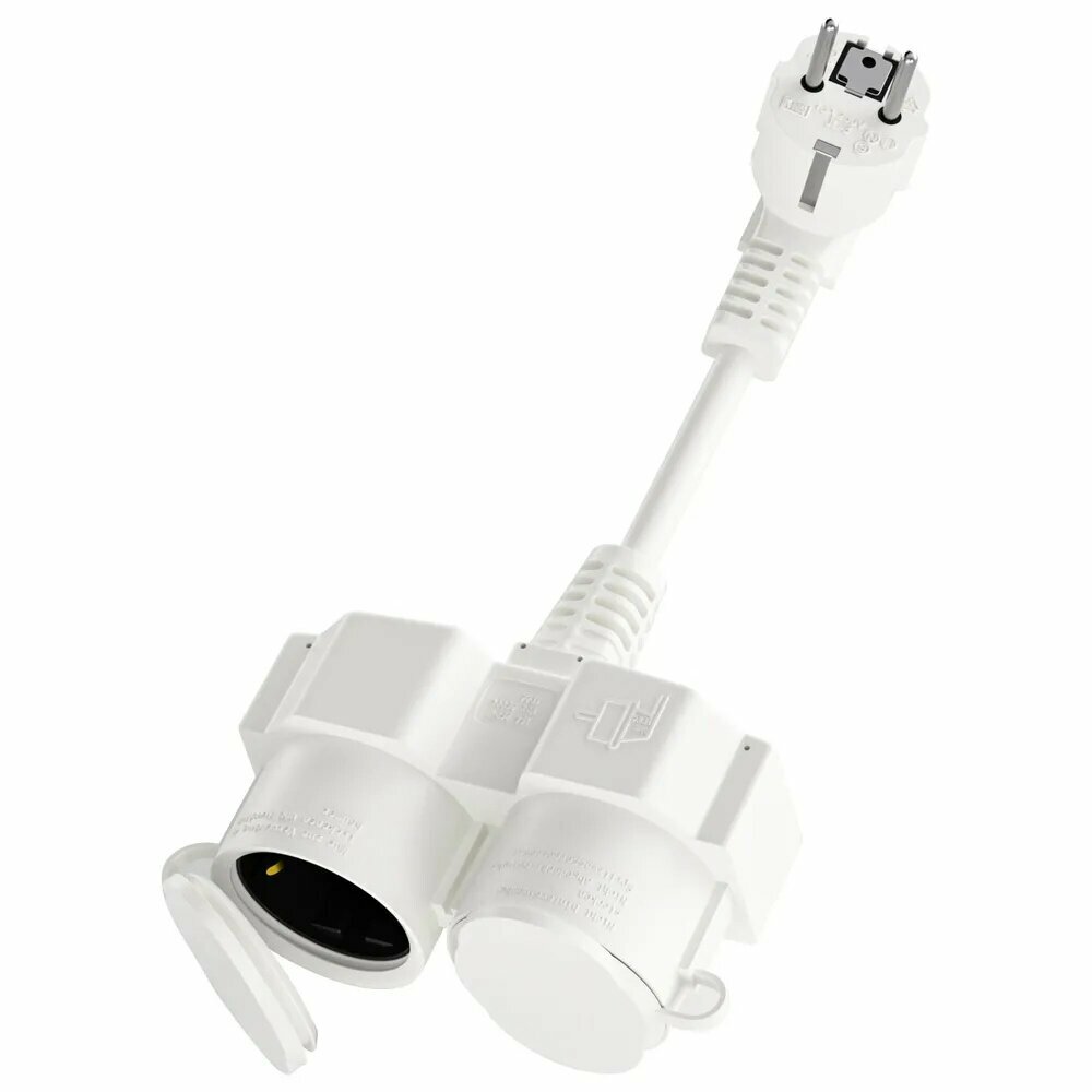 HITRENDS - Y-образный удлинитель с 2 евророзетками и IP44, 16A 250V 4000W, кабель 5см 1.5мм, для улицы и дома