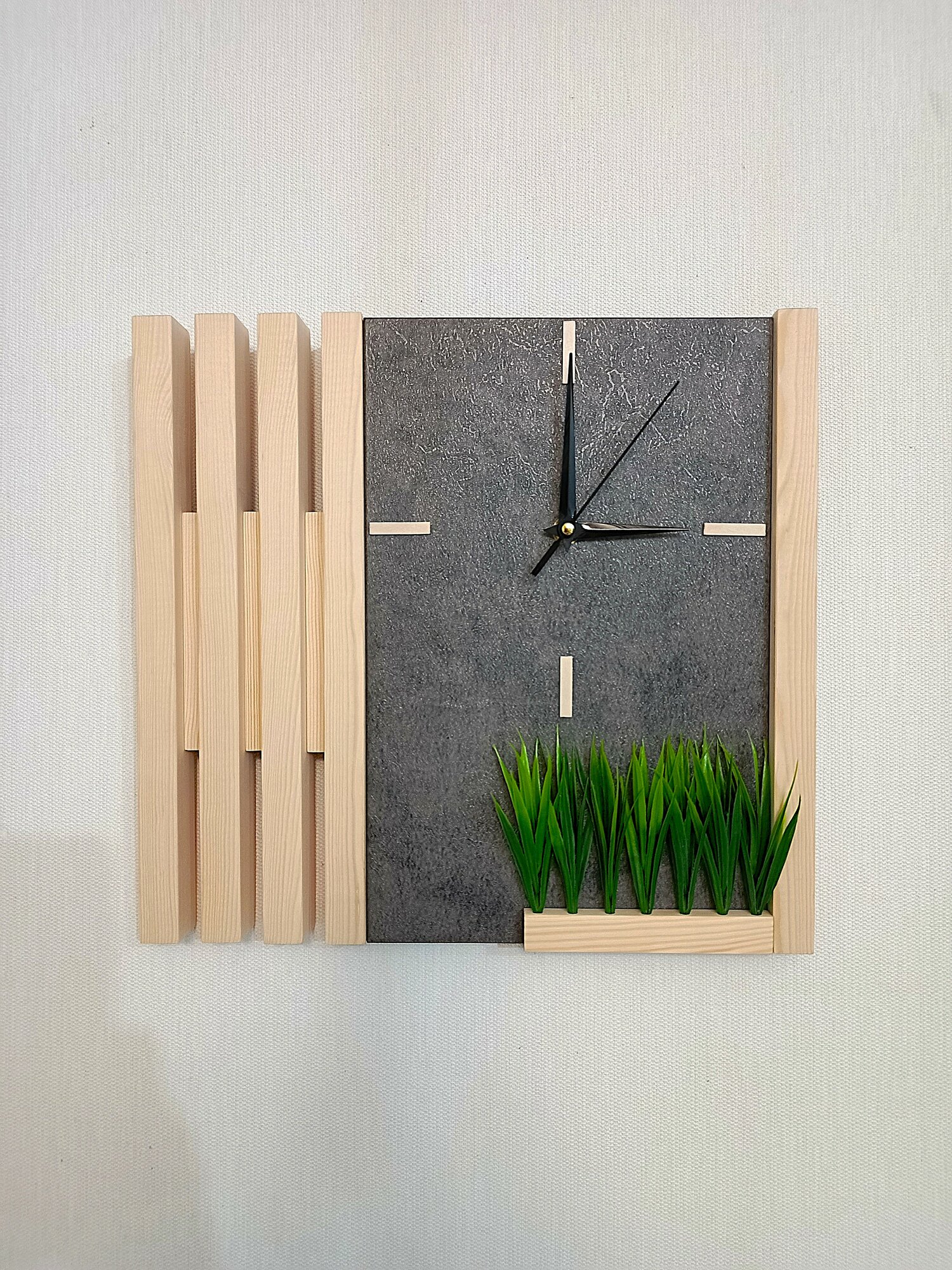 Часы Настенные Интерьерное Дизайнерское Панно с Травой Рейки Лофт