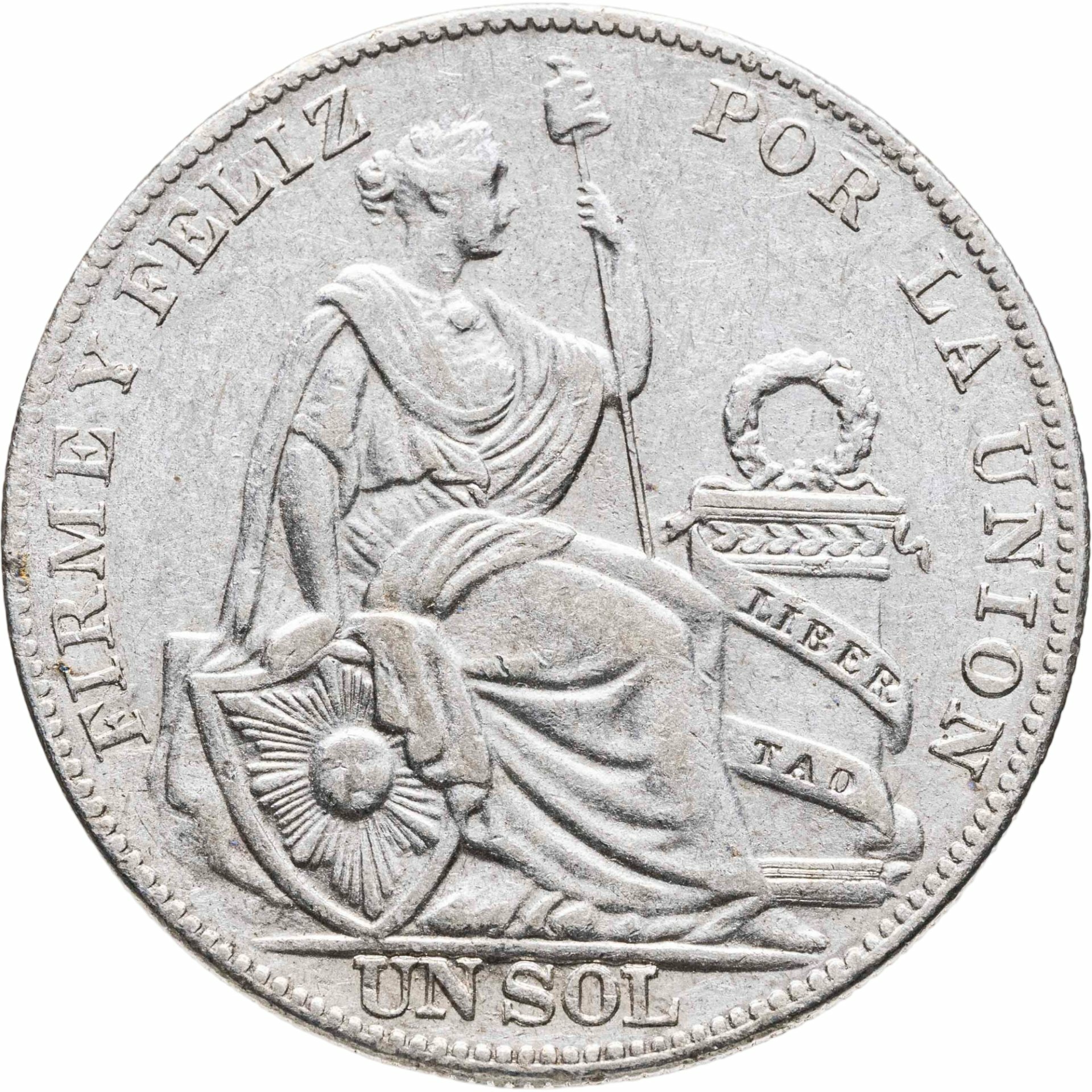 Перу 1 соль sol 1934, Серебро 500, в сохранности VF-XF