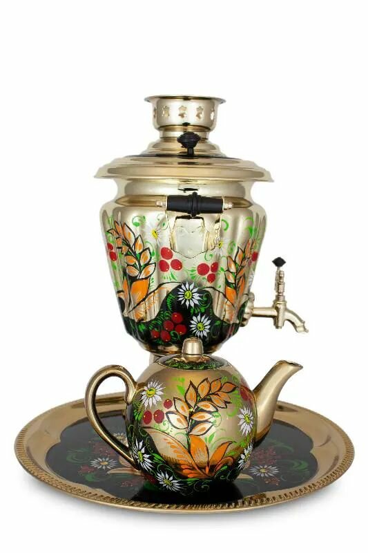 Электрический самовар 3 л Рюмка в наборе с росписью Ромашки на золотом