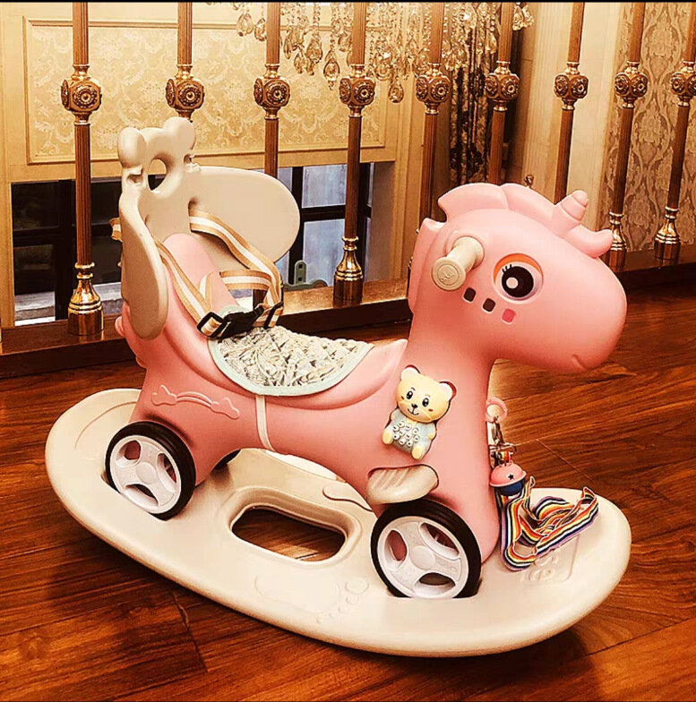 Детская лошадка-качалка для малышей 1-3 года, безопасная игрушка на колесах с ручкой и сиденьем, подарок на день рождения