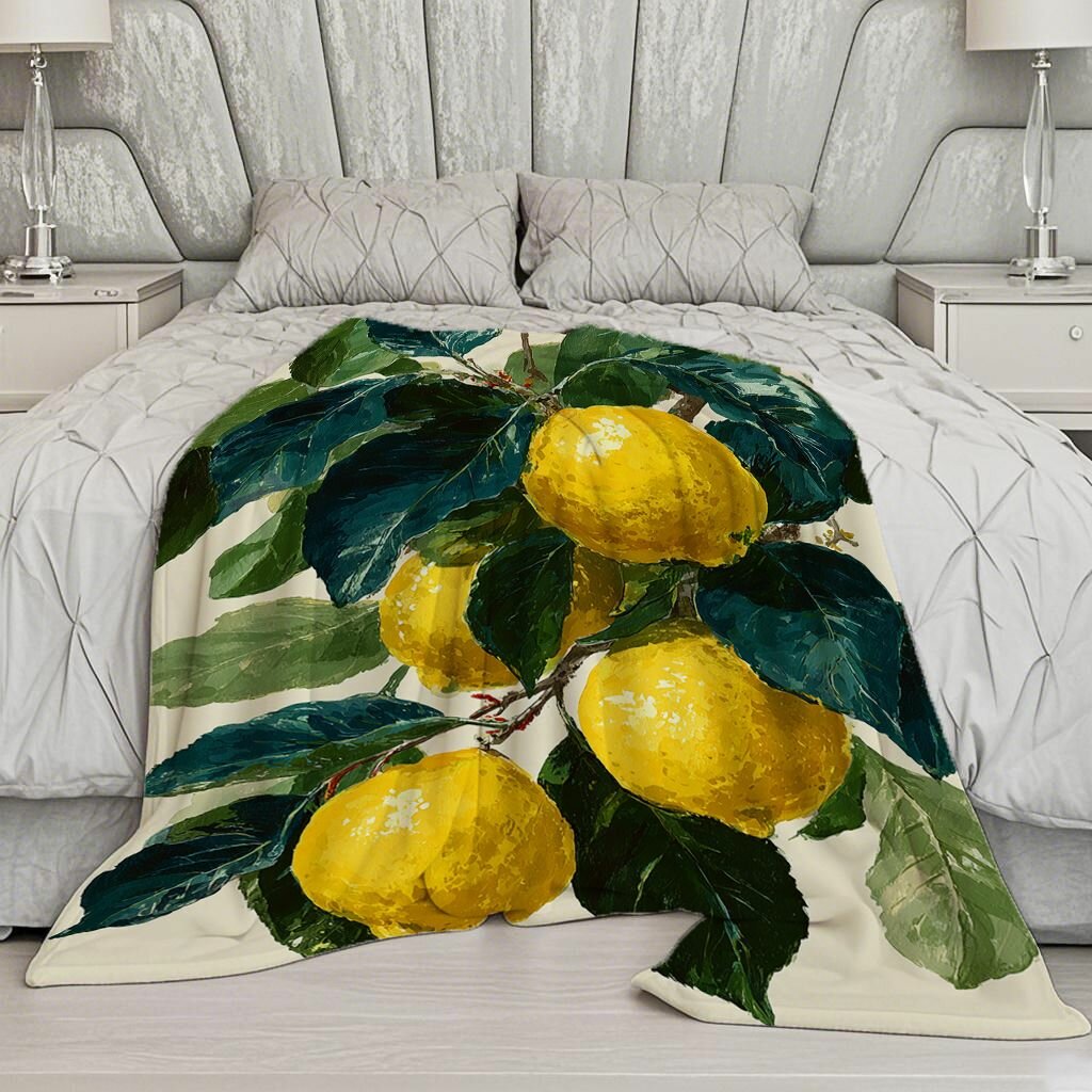 Лимонный цветочный узор; фланелевое одеяло