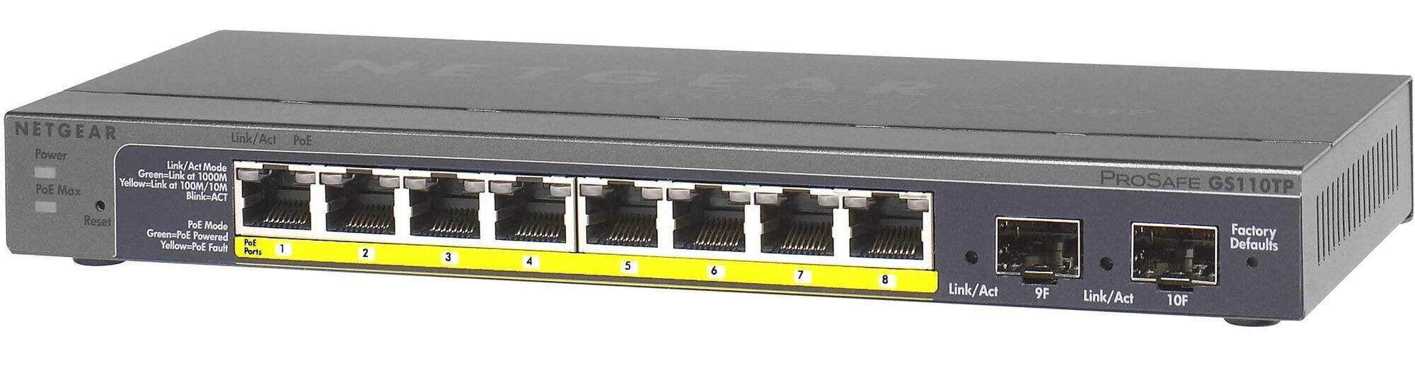 Коммутатор NETGEAR GS110TP-200EUS (1000 Base-TX (1000 мбит/с), 2 SFP порта)
