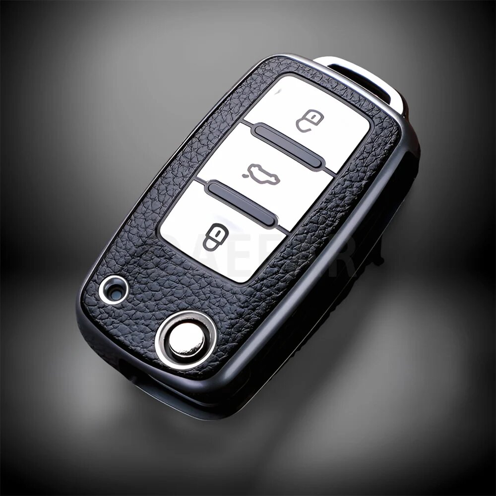 Чехол для ключа VW Skoda Silver, кожаный, TPU
