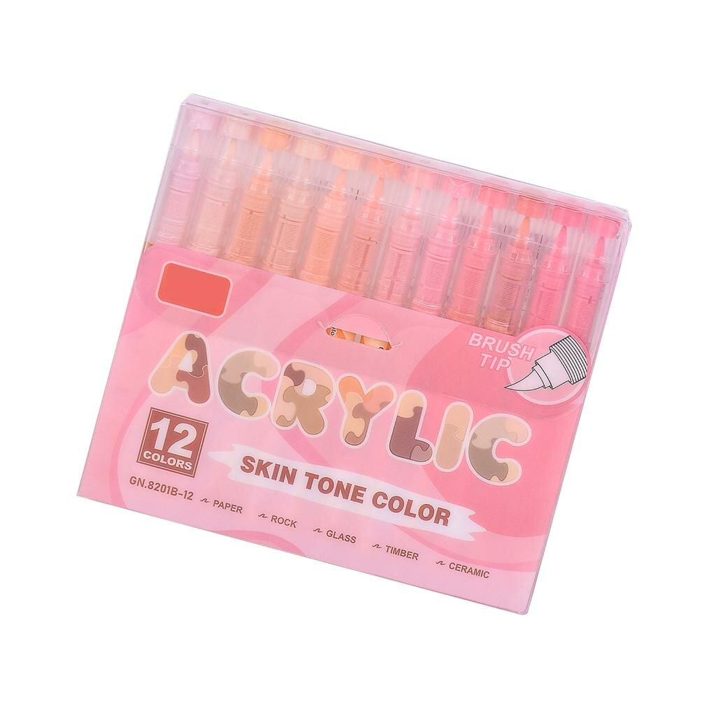 12шт Жидкий акриловый маркер 12 Цветов Акриловая краска Ручка Кисть Маркер для рисования