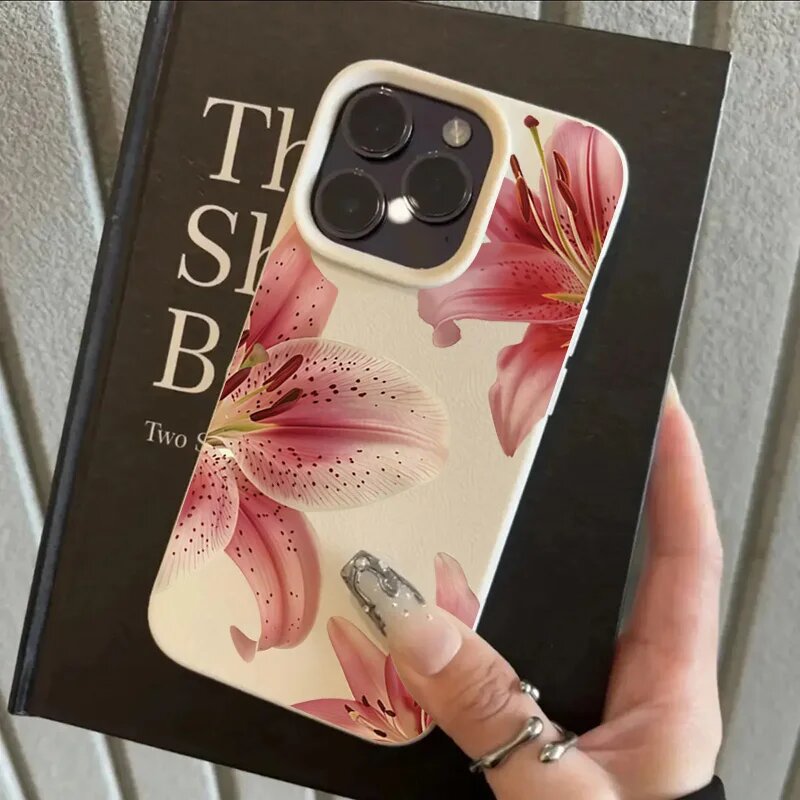Милый чехол для телефона с узором «Красные лилии» для iPhone 17, 16, 15, 14, 13, 12, 11 Pro Max, 16E, 17 Air, 15, 14 Plus Max – противоударный, мягкий чехол-футляр