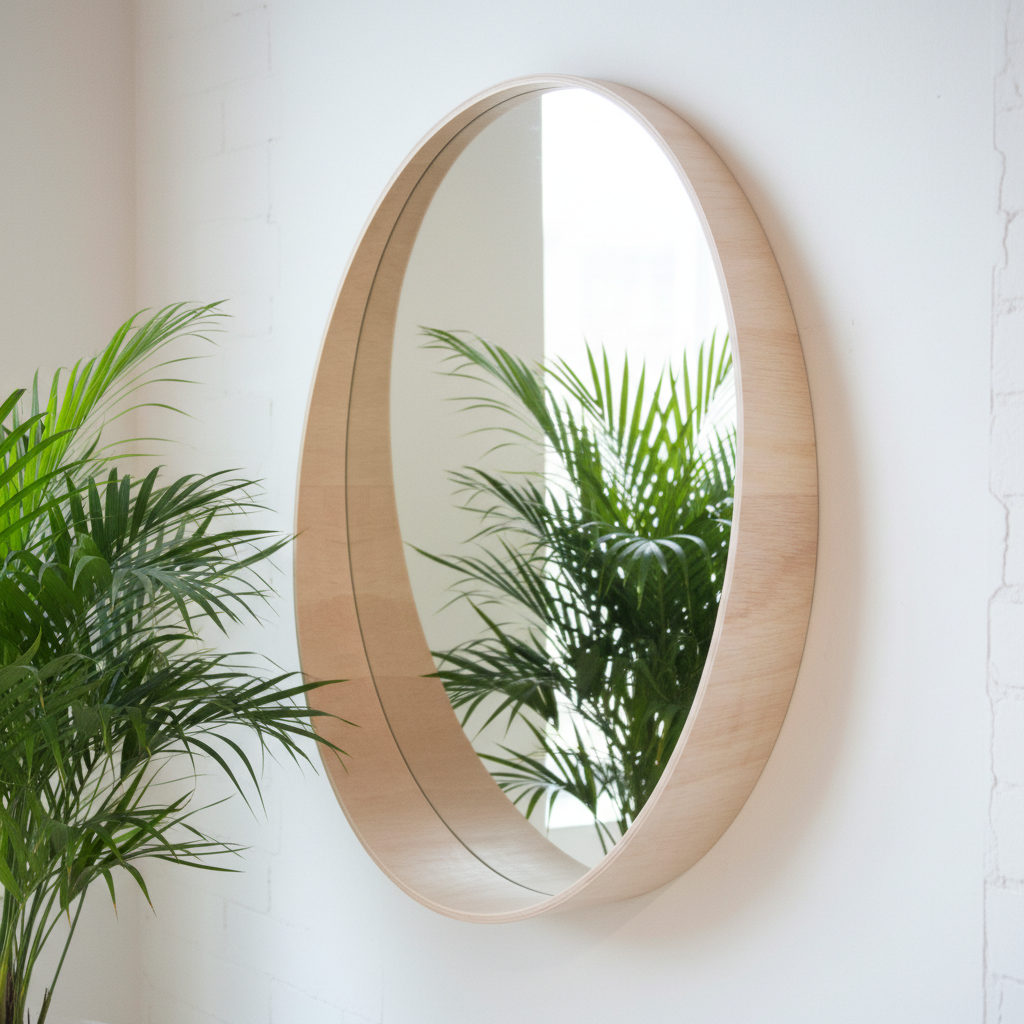 Зеркало круглое настенное интерьерное 70 см, зеркало в ванную, интерьерное зеркало в деревянной рме