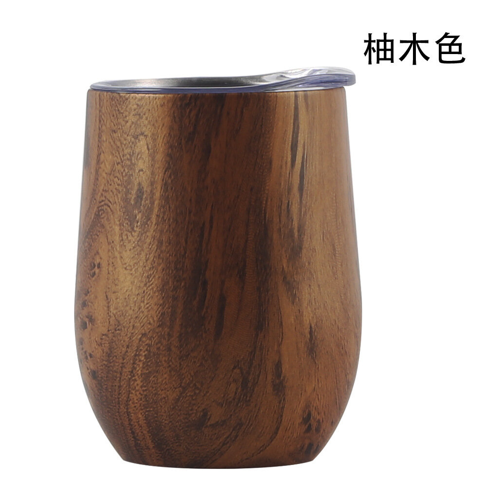 12 унций яичная чашка 304 нержавеющая сталь вакуумная чашка с текстурой дерева креативная U-образная чашка для красного вина