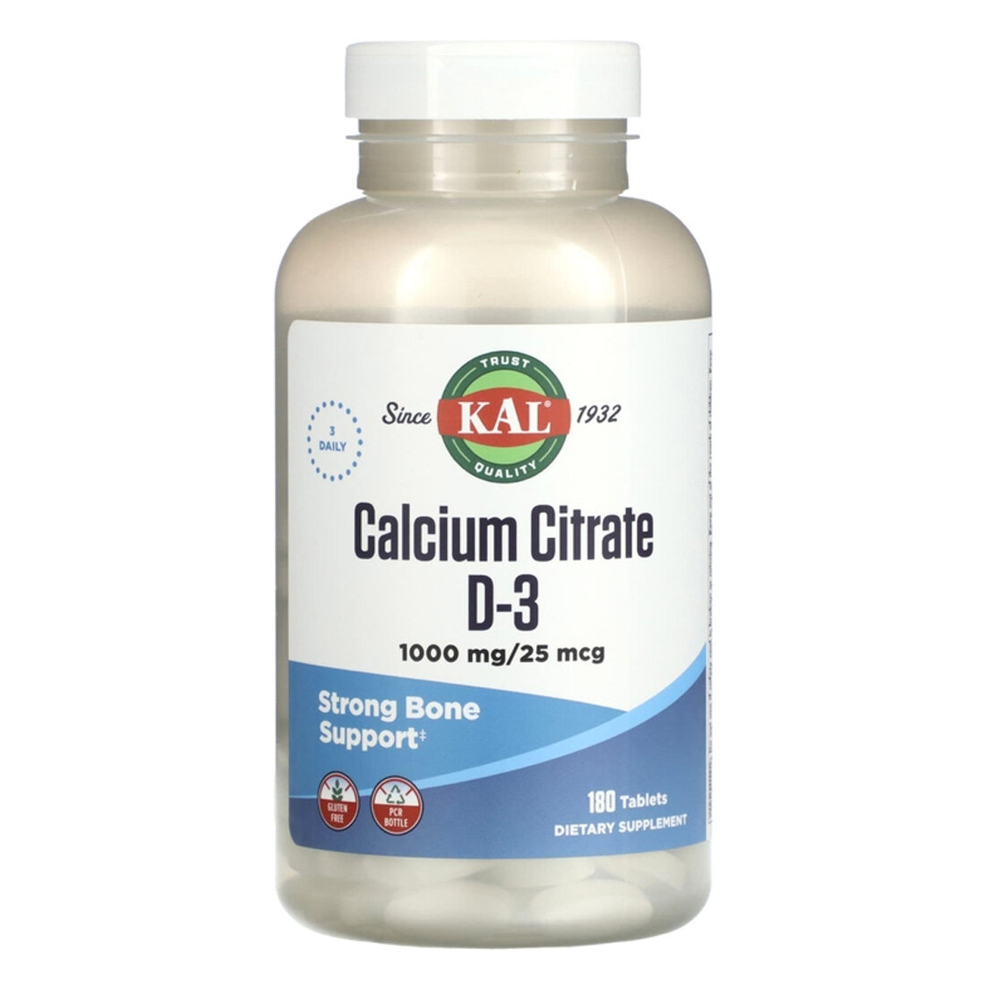 KAL Calcium Citrate D-3 1000mg / 25mcg, 180 таб.