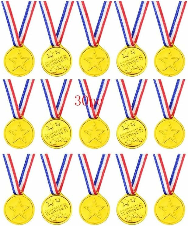 30 пластиковых золотых медалей для спортивных соревнований, награды для взрослых и детей с лентами