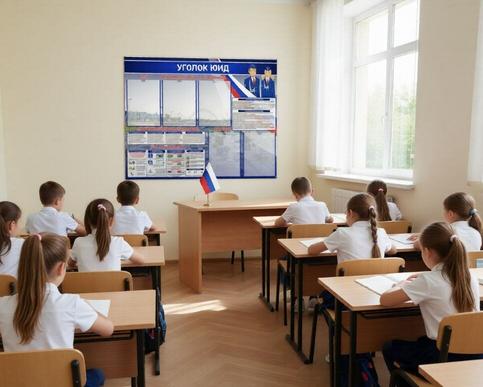 Стенд Уголок ЮИД для школы, детского сада размер 1000 х 800 пластик 3 мм с карманами А4-5шт