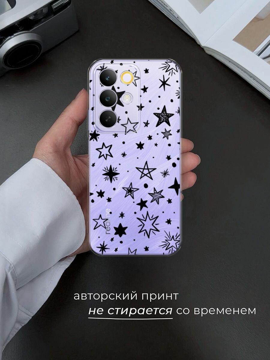 Чехол на Realme C85 / Реалми C85 с принтом Звездочки графика черная, прозрачный — фото 1